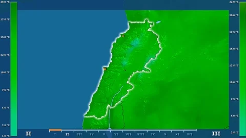 Lebanon - maximum temperature, borders a... | Stock Video | Pond5