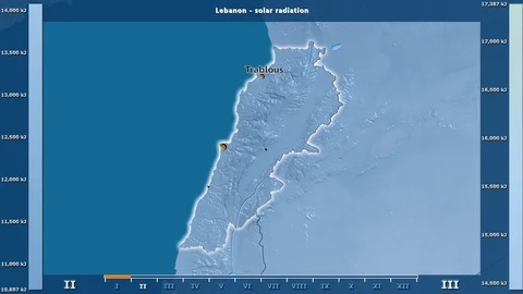 Lebanon - solar radiation, English label... | Stock Video | Pond5