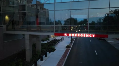 LED Emergency sign on hospital. Aerial e... | Stock Video | Pond5