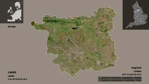 Leeds location. England. Satellite map | Stock Video | Pond5