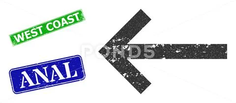 Left Arrow Distress Icon and Distress West Coast Seal: Royalty Free ...
