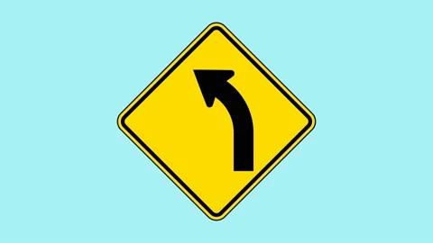 Left Curve Ahead Sign Animation, Yellow ... | Stock Video | Pond5