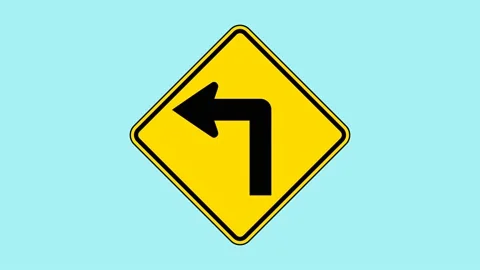 Left Turn Ahead Sign Animation, Yellow R... | Stock Video | Pond5