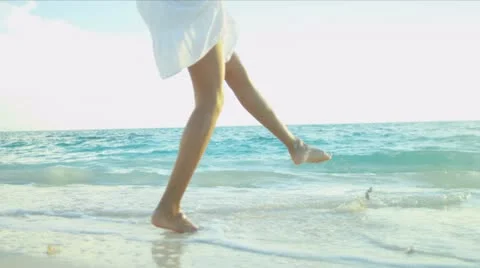 Legs Beautiful Girl Walking Barefoot Bea... | Stock Video | Pond5