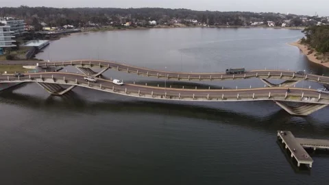 Leonel Viera bizarre wave shaped bridge... | Stock Video | Pond5