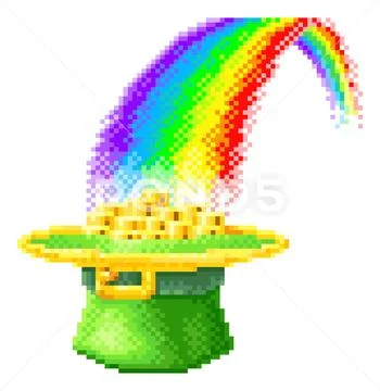 Leprechaun Hat Rainbow 8 Bit Pixel Art Icon: Graphic #102938113