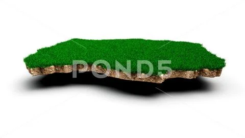 Lesotho map soil land geology cross section with green grass, 3d ...