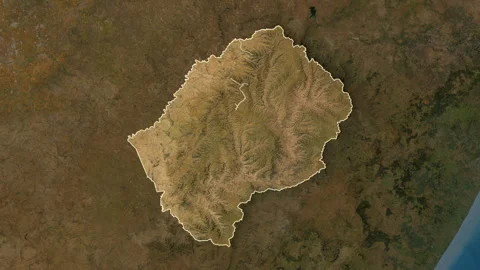Lesotho map - zoom. Regions. Satellite. | Stock Video | Pond5