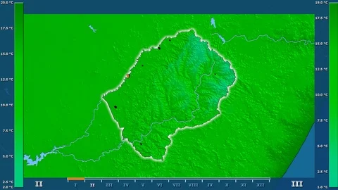 Lesotho - minimum temperature, borders a... | Stock Video | Pond5