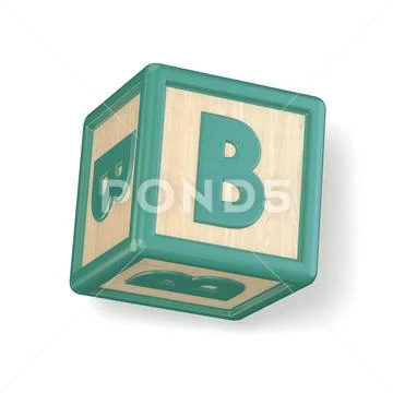 Letter B wooden alphabet blocks font rotated. 3D Letter B wooden ...