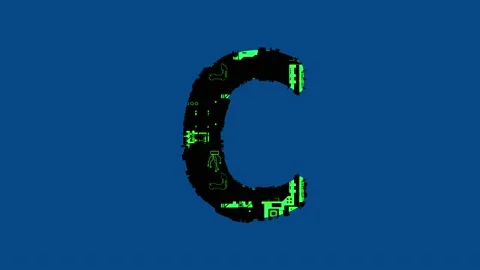 letter C - technological cyberpunk alpha... | Stock Video | Pond5