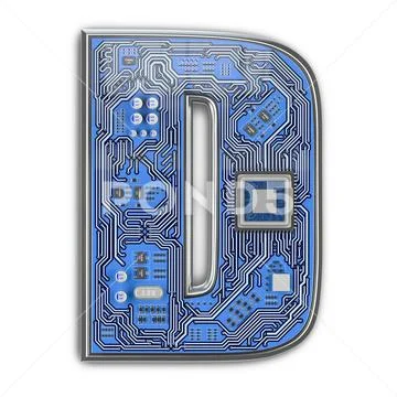 Letter D. Alphabet in circuit board style. Digital hi-tech letter ...
