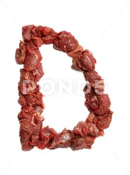 Letter D of the English alphabet from cuts of beef on a white isolated ...