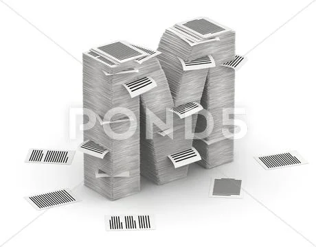 Letter m, pages paper stacks font 3d isometry Illustration #32681184