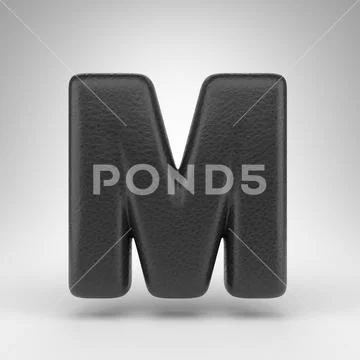 Letter M uppercase on white background. Black leather 3D letter with ...