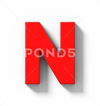 Letter N 3D red isolated on white with shadow - orthogonal projection ...