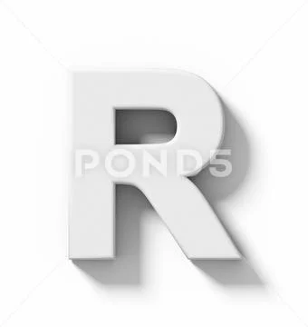 Letter R 3D white isolated on white with shadow - orthogonal projection ...