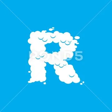 Letter R cloud font symbol. White Alphabet sign on blue sky ~ Clip Art ...
