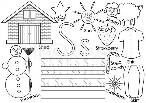 Letter S. English alphabet. Writing practice for children. Kids game ...