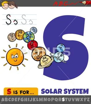 Letter S worksheet with cartoon solar system: Royalty Free #266441850