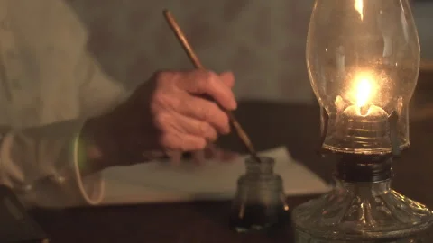 Letter writing with dip pen focus on oil... | Stock Video | Pond5
