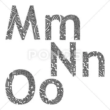 Letters of the alphabet in style zentangle mno ~ Clip Art #46670059