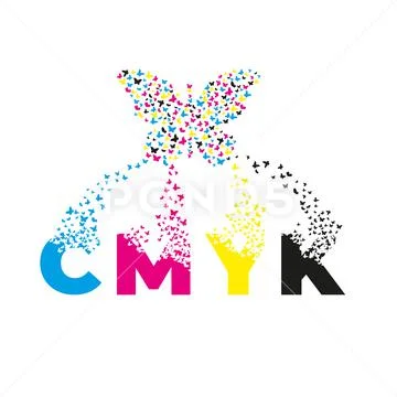 Letters with effect of destruction. Dispersion. Butterfly, moth. CMYK ...