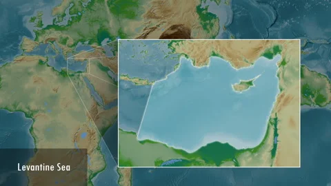 Levantine Sea. Physical map. Patterson C... | Stock Video | Pond5