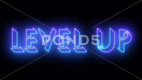 Level up neon glowing text illustration. Neon-colored Level-up text ...