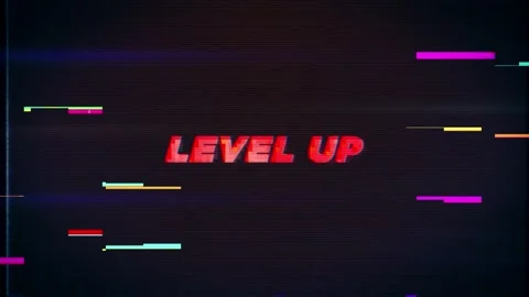 LEVEL UP Retro text effects with glitch ... | Stock Video | Pond5