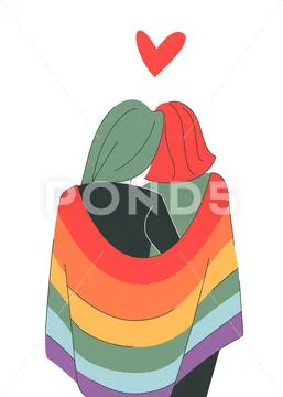 LGBT concept. Bisexual couple hugging and holding lgbt flag. LGBT ...