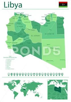 Libya detailed map and flag. Libya on world map.: Royalty Free #150662362