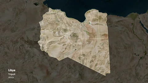 Libya map - solid. Regions. Satellite. L... | Stock Video | Pond5