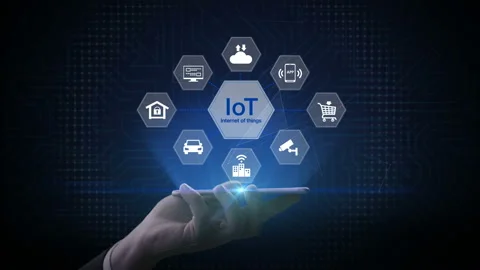 Lift a mobile, IoT hexagon icon, Home se... | Stock Video | Pond5