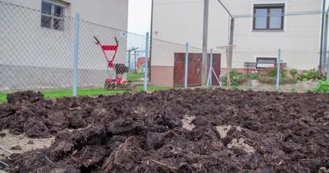 Lifting well-rotted manure with a garden... | Stock Video | Pond5
