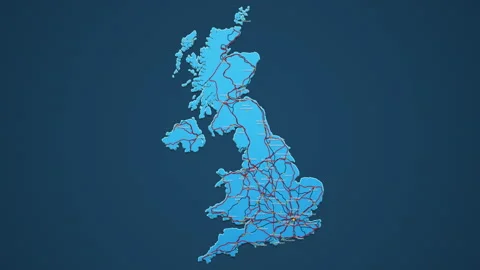 Light blue map of United Kingdom with ci... | Stock Video | Pond5