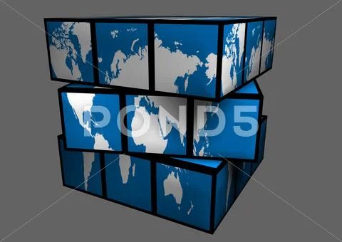 Light Blue White Continents Globe as Cube World Map: Graphic #12728061