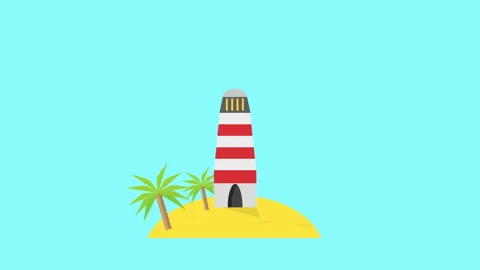 Lighthouse With Palm Trees Appear On Isl... | Stock Video | Pond5