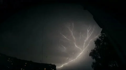Lightning At Night The Window | Stock Video | Pond5