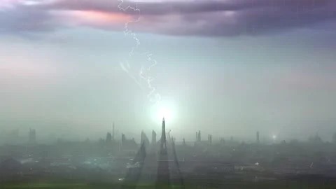 Lightning strikes a tower in a devastate... | Stock Video | Pond5