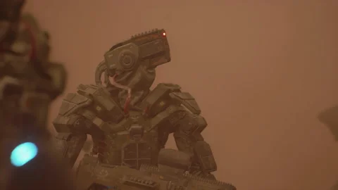 Lightning, thunder and robot soldiers up... | Stock Video | Pond5