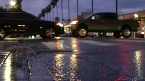 Lights reflection on road in rainy weath... | Stock Video | Pond5