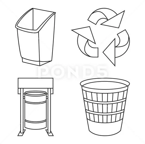 Line art black and white recycling garbage set: Royalty Free #98339434