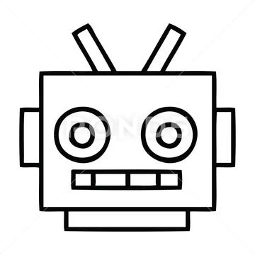 Line drawing cartoon robot head ~ Clip Art #103605215