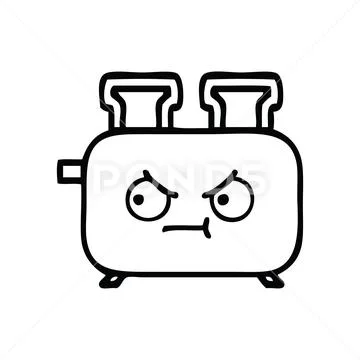 Line drawing cartoon of a toaster: Royalty Free #103734402