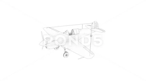 Line drawing illustration of a world war two fighter airplane: Royalty ...