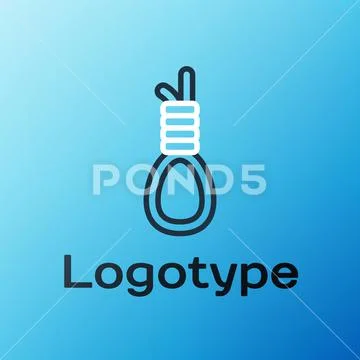 Line Gallows rope loop hanging icon isolated on blue background. Rope tied into Illustration ...