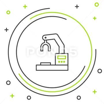 Line Industrial machine robotic robot arm hand factory icon isolated on ...