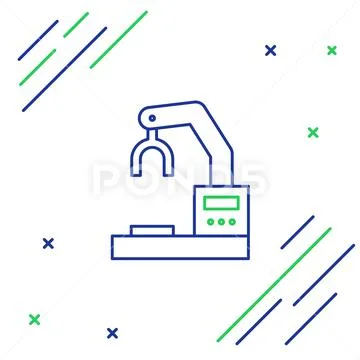 Line Industrial machine robotic robot arm hand factory icon isolated on ...