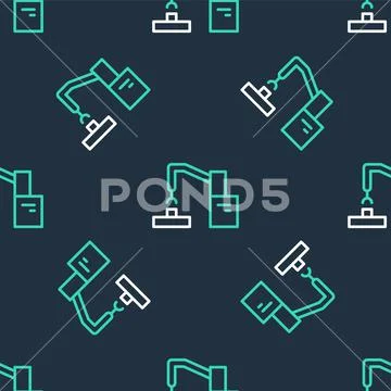 Line Industrial machine robotic robot arm hand factory icon isolated ...